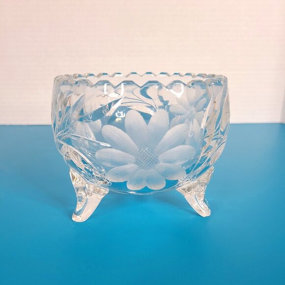 Accents | Footed Crystal Candy Dish With Etched Floral Design | Poshmark